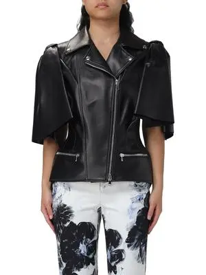 Alexander McQueen Leather Jacket With Draped Sleeves - Black