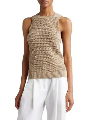 Eleventy Sequin Open Stitch Sweater Tank - Sand