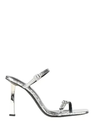 By Far Laminated Snakeskin Leather Sandals - Silver
