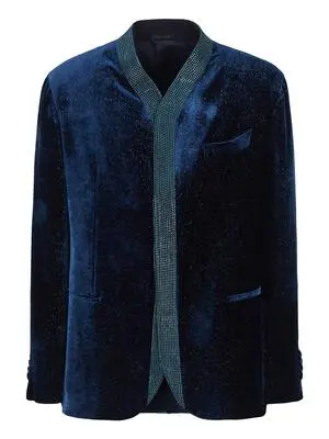 Giorgio Armani Upton Line Single-breasted Jacket In Rhinestoned Velvet - Navy_blue