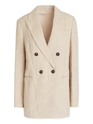BRUNELLO CUCINELLI Brunello Cucinelli Double-Breasted Pinstriped Linen Blazer