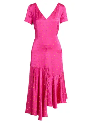 Marni Asymmetric Satin-jacquard Dress - Fuchsia