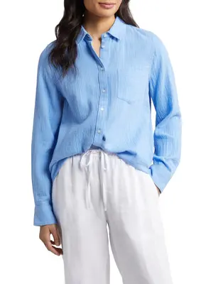Caslon CASLON(R) Casual Gauze Button-Up Shirt Blue Cornflower