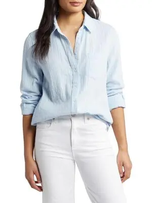 Caslon CASLON(R) Casual Gauze Button-Up Shirt Blue Skyway