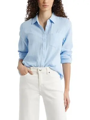 Caslon Casual Gauze Button-up Shirt - Blue Windsurfer