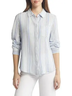 Caslon CASLON(R) Casual Gauze Button-Up Shirt Ivory Cloud- Blue Vera Stripe