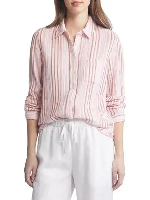 Caslon CASLON(R) Casual Gauze Button-Up Shirt Ivory Cloud- Pink F Vera Stp