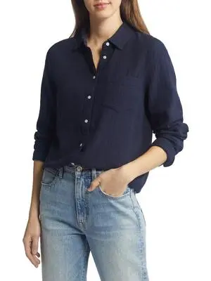 Caslon CASLON(R) Casual Gauze Button-Up Shirt Navy Blazer