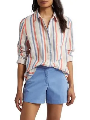 Caslon CASLON(R) Casual Gauze Button-Up Shirt Pink Beach- Red Napa Stripe