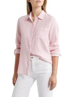 Caslon CASLON(R) Casual Gauze Button-Up Shirt Pink- White Brianne Stripe