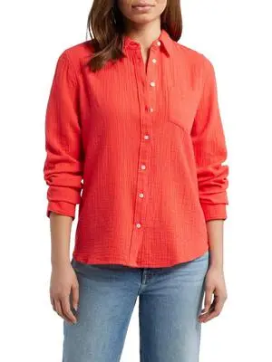 Caslon CASLON(R) Casual Gauze Button-Up Shirt Red Bittersweet