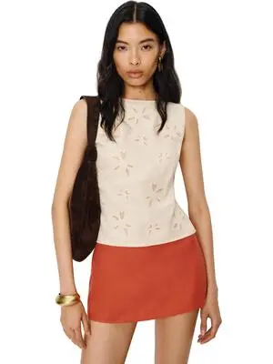 REFORMATION Mia Low Waist Linen Skort Red Coral