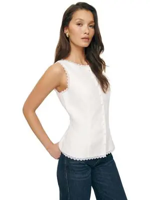 REFORMATION Reformation Amela Linen Top Ivory