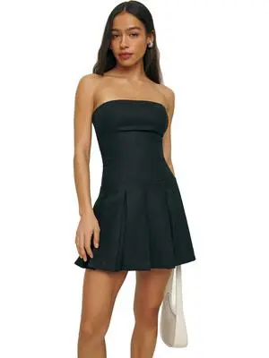 REFORMATION Isabeli Linen Strapless Mini Dress - Black