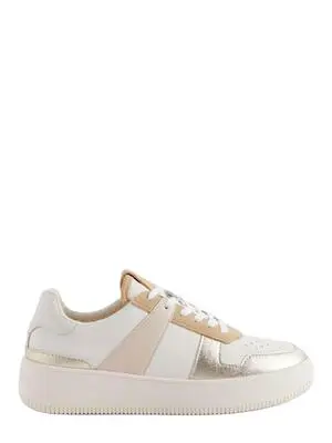 REISS Aira Leather Trainers - White/gold