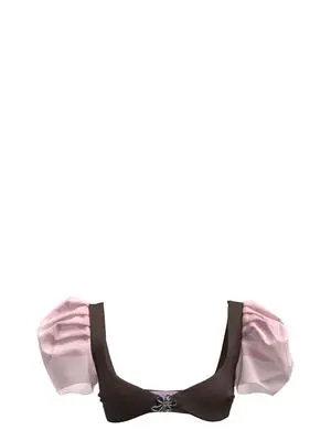 MARGHERITA MACCAPANI Britney Puff-sleeve Bra Top - Brown