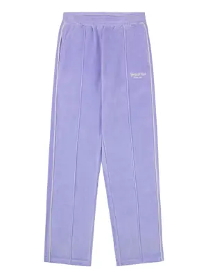 SPORTY & RICH Script Logo-embroidered Velour Track Pants - Purple