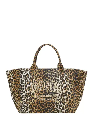 GANNI GANNI Oversized Leopard Print Tote Bag