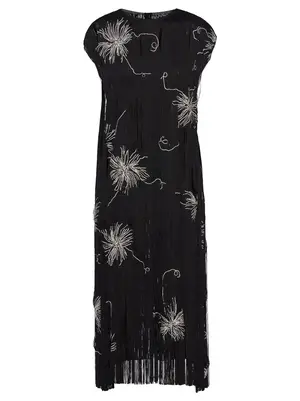 Prada Fringed Embroidered Dress - Black