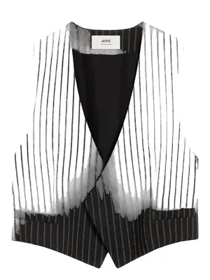 Ami Pinstriped Crepe Vest - Black