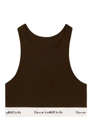 SPORTY & RICH Serif-logo Ribbed Crop Top - Brown