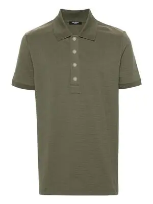 Balmain Jacquard Cotton Polo Shirt - Green
