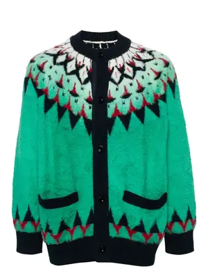 Sacai Patterned Jacquard Cardigan - Green