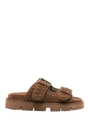 Mou Whipstitch-trim Suede Slides - Brown