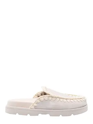 Mou Whipstitch-trim Suede Mules - White