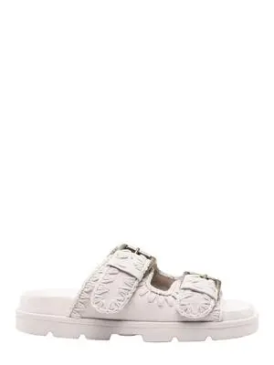 Mou Whipstitch-trim Suede Slides - White