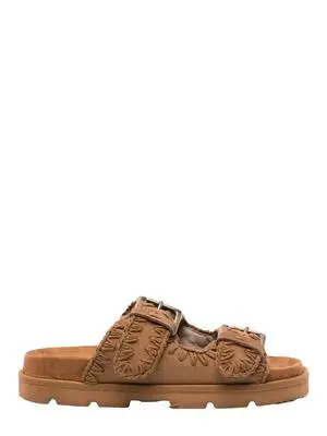 Mou Whipstitch-trim Suede Slides - Brown
