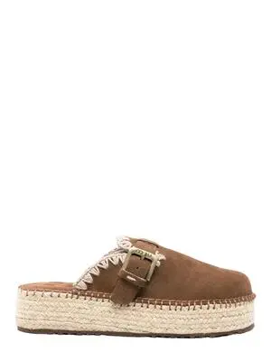 Mou Whipstitch-trim Flatform Mules - Brown