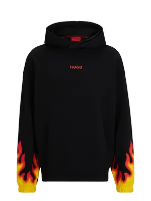 Hugo Flame-print Cotton Hoodie - Black
