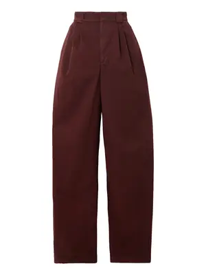LEMAIRE Pleated Wide-leg Cotton-sateen Trousers - Burgundy