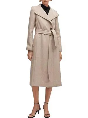 Mango Longline Wool-blend Belted Coat - Medium Brown