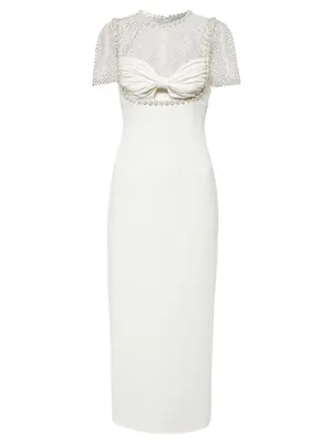 SELF-PORTRAIT Bridal Embellished Crêpe Midi Dress - White