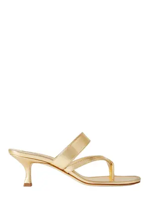 Manolo Blahnik Susa 50 Metallic Leather Sandals - Gold