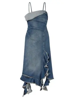 Acne Studios Frayed Distressed Denim Midi Dress - Blue