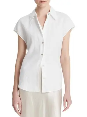 Vince Linen Cap-sleeve Shirt - Optic White