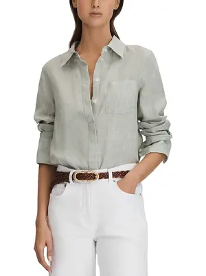 REISS Reiss Belle Linen Shirt Sage