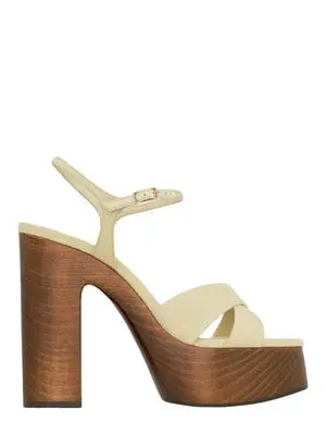 Saint Laurent Canvas Bianca Platform Sandals - Nude