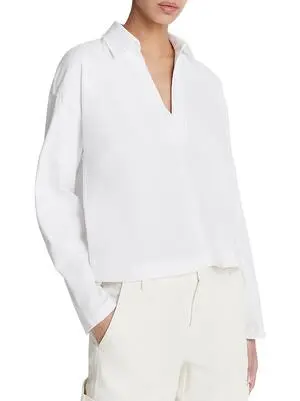 Vince Cotton Long Sleeve V-neck Top - Optic White