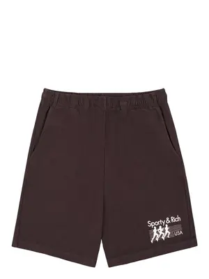 SPORTY & RICH Trio Cotton Track Shorts - Brown