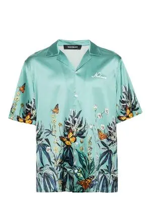 NAHMIAS Botanical Camp-collar Satin Shirt - Blue