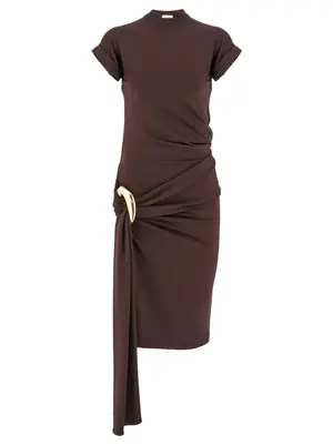 FERRAGAMO Gathered Jersey Dress - Brown