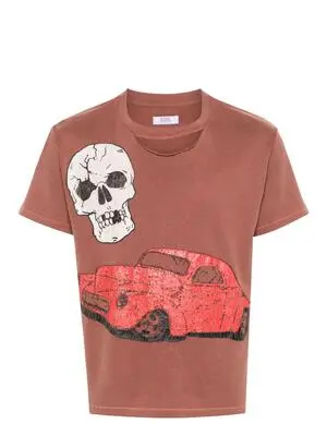 ERL Skull-print Cotton T-shirt - Brown