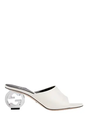 Gucci 75mm Interlocking G Sculpted Heel Sandals White