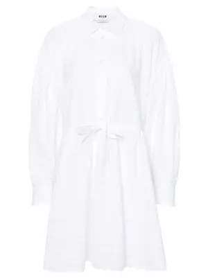MSGM Seersucker Mini Shirt Dress - White