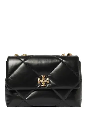 Tory Burch Quilted Leather Shoulder Bag With Gold Tone Logo Clasp - Black