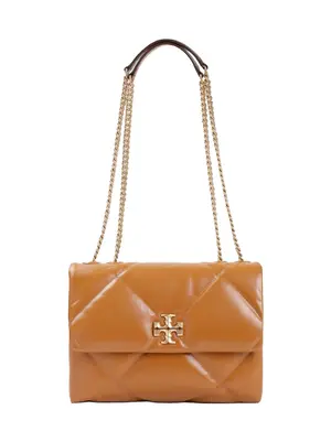 Tory Burch Tory Burch Quilted Leather Shoulder Bag With Gold Tone Logo Clasp Burnt